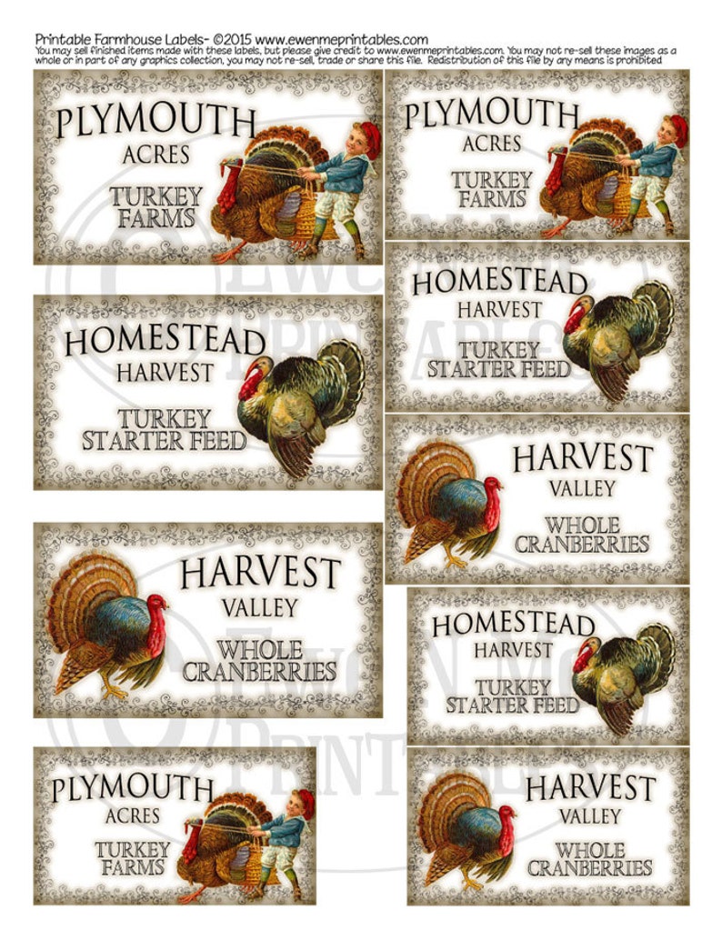 Vintage Style Thanksgiving Label Printable Turkey Harvest - Etsy