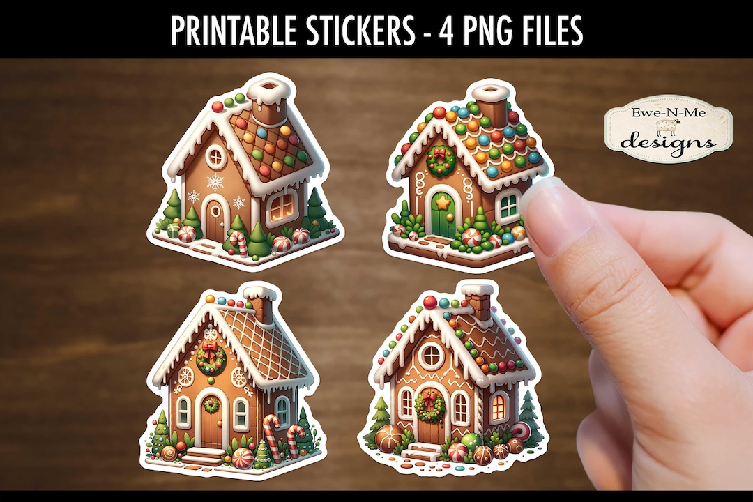 Gingerbread House Printable Stickers | 4 Gingerbread PNG Stickers ...