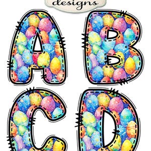 Cute Easter Egg Doodle Alphabet & Numbers | 36 PNG Files | Individual ...