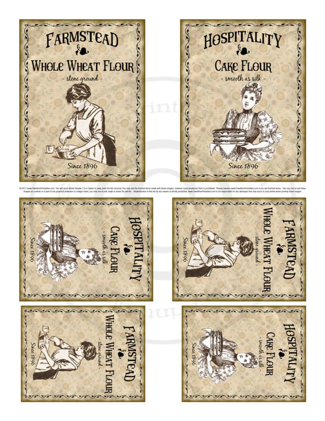 Kitchen Farmhouse Label Printables - Hospitality Cake Flour, Farmstead ...