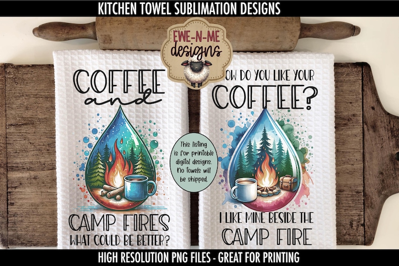 Coffee and Camp Fire Design for Kitchen Towels - Camping Towel Designs ...