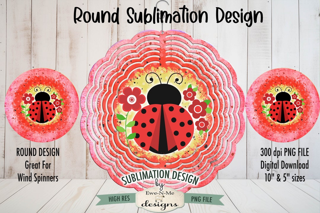 Bright Ladybug Wind Spinner Sublimation Design Lady Bug and Flowers ...
