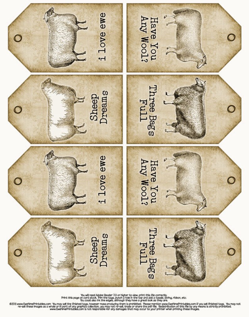 Printable Tags - Sheep - Farm - Sheet Tags in JPG and PDF - Etsy