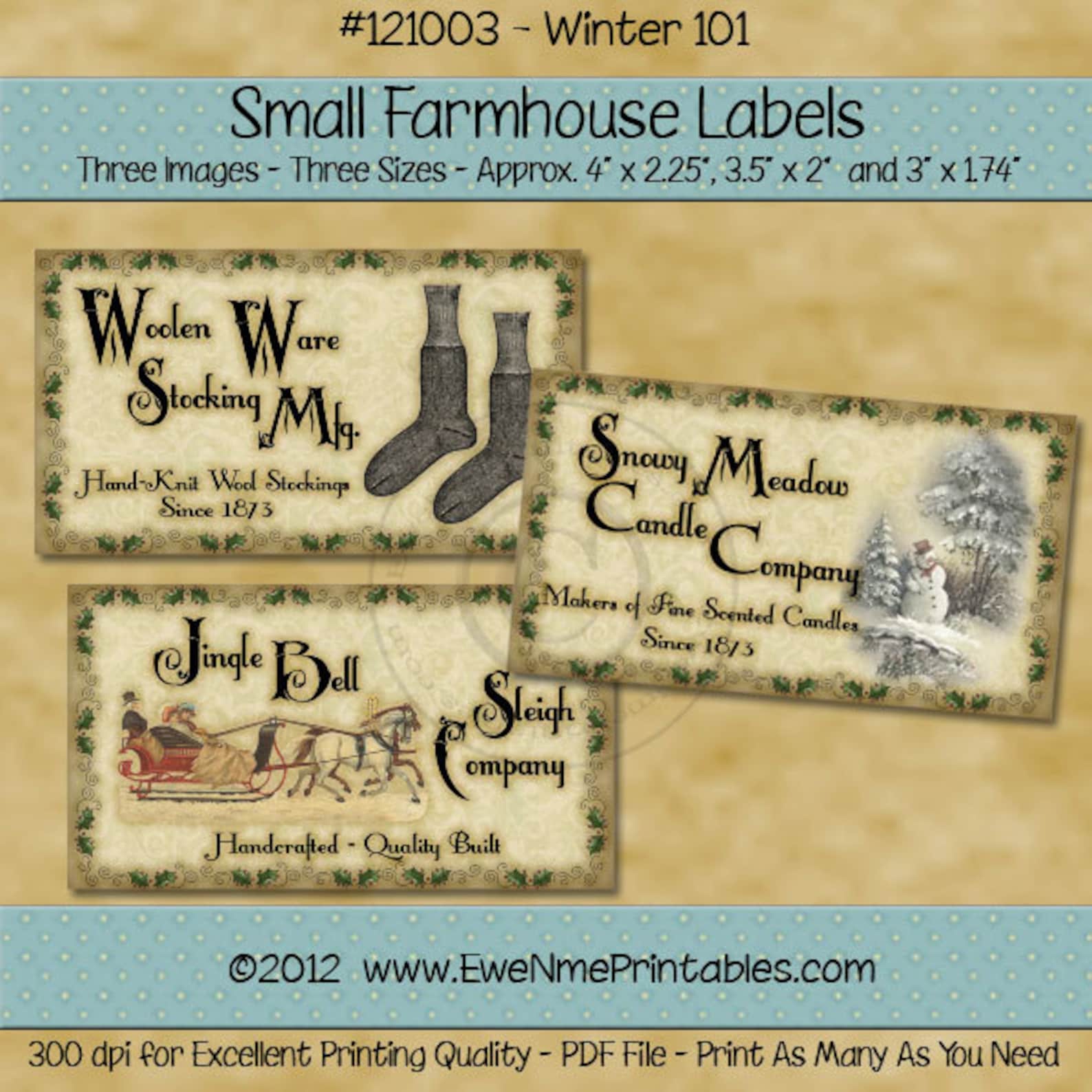 Primitive Winter Farmhouse Label Printables Snowy Meadow - Etsy