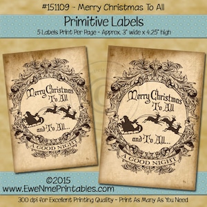 Primitive Victorian Christmas Label - Merry Christmas to All - Santa ...