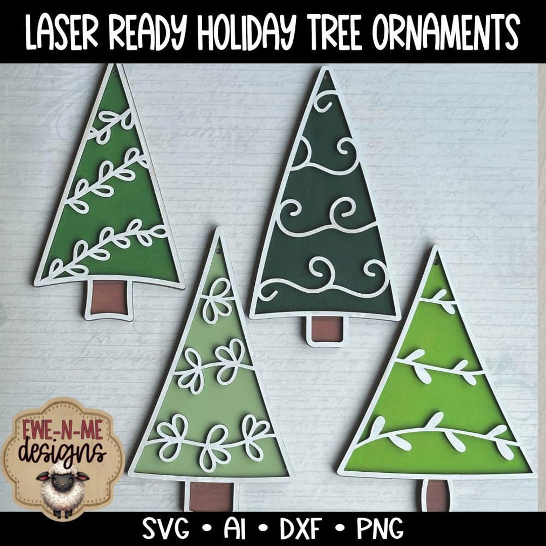 Whimsical Christmas Tree SVG Bundle: Laser Cut Holiday Designs (digital ...