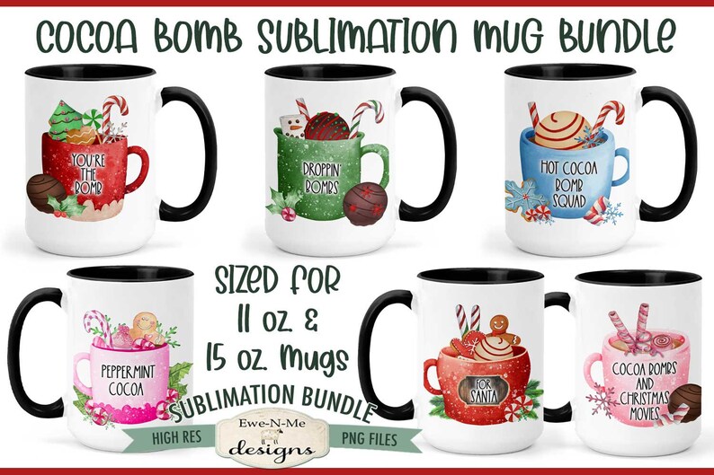 Cocoa Bomb Mug Design Sublimation Bundle - Cute Cocoa Bomb Design ...