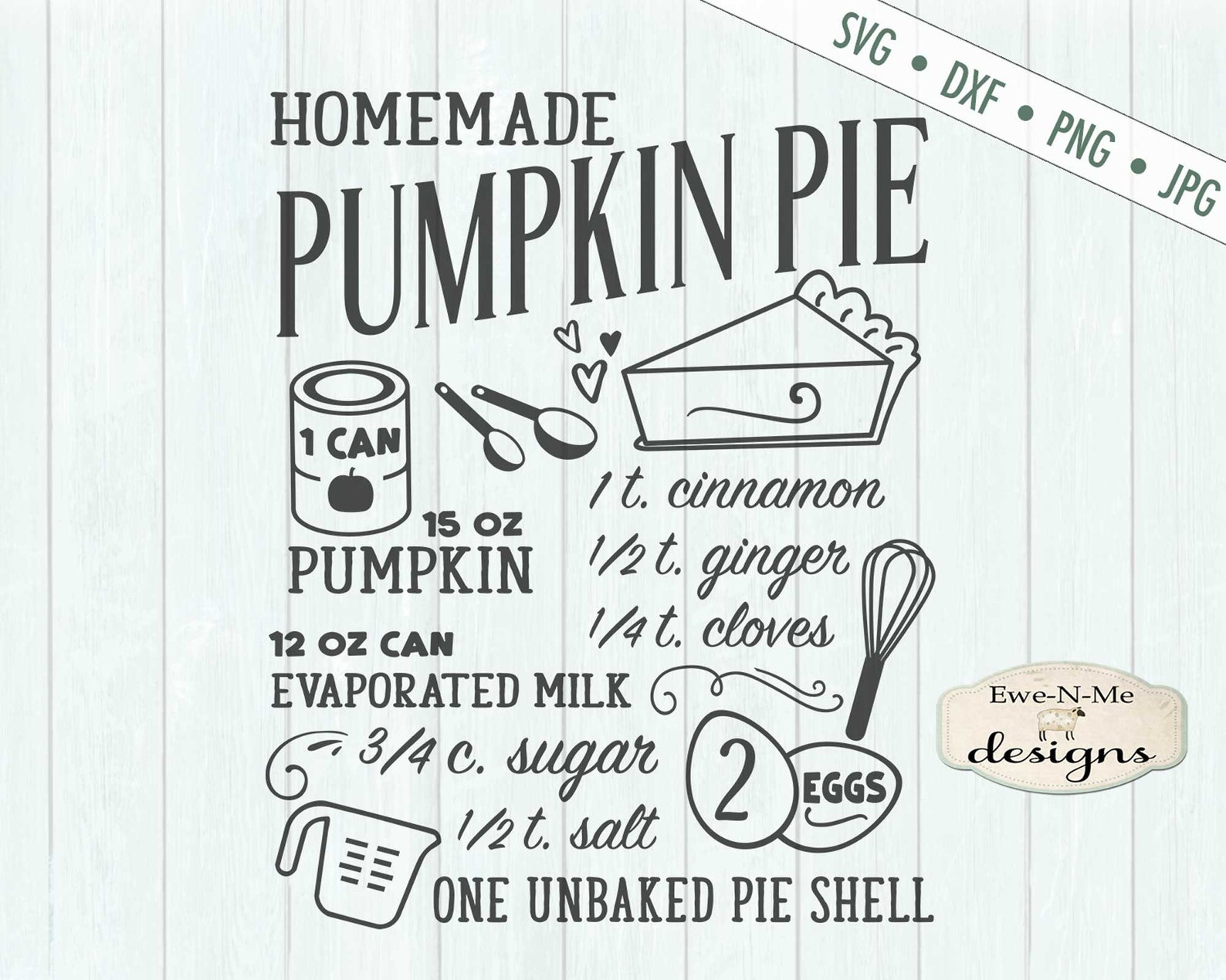Pumpkin Pie SVG - Pie Recipe Svg - Fall Svg - Pumpkin Svg - Autumn SVG ...