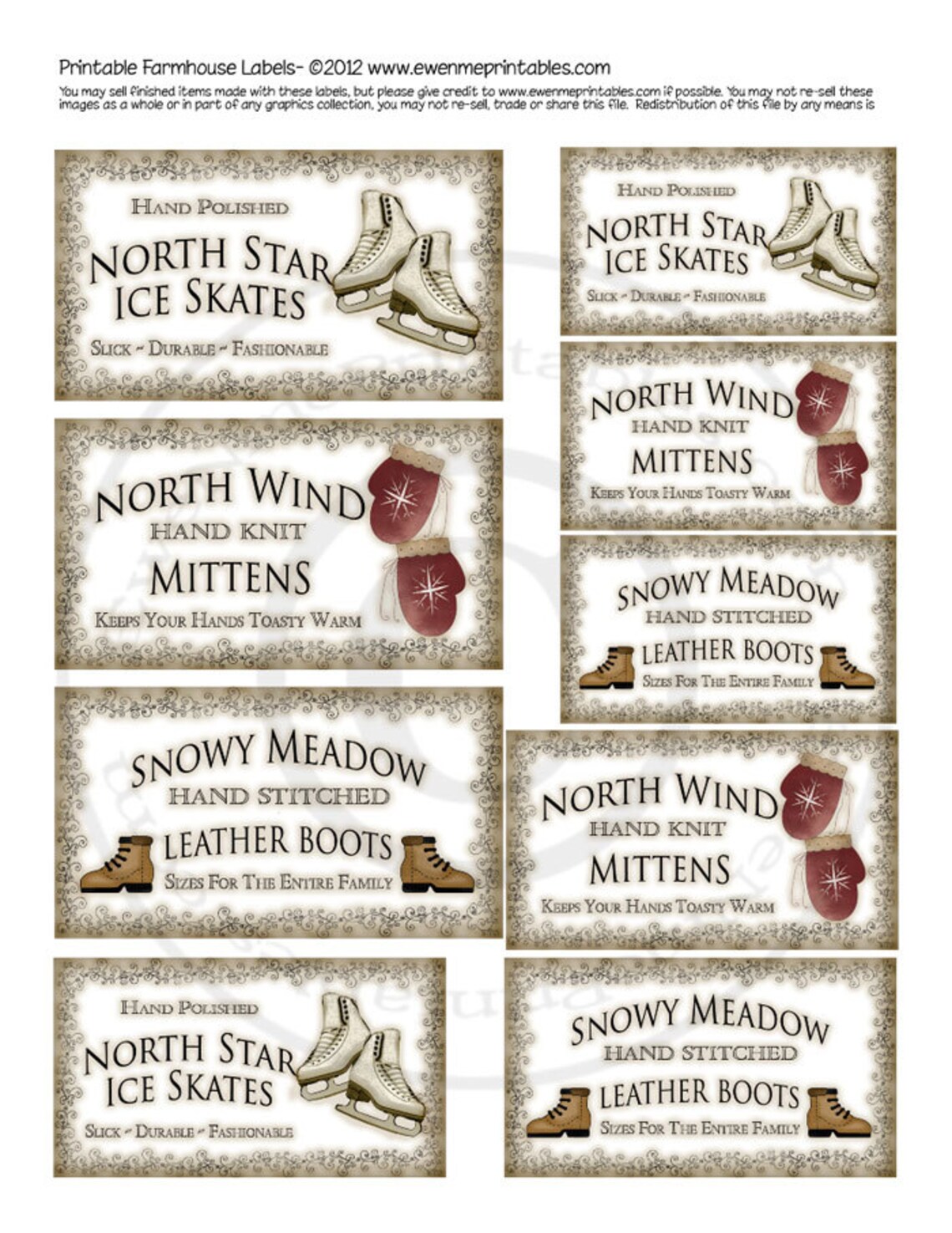 Winter Label Printables Ice Skate Mittens Boots Winter Tag | Etsy