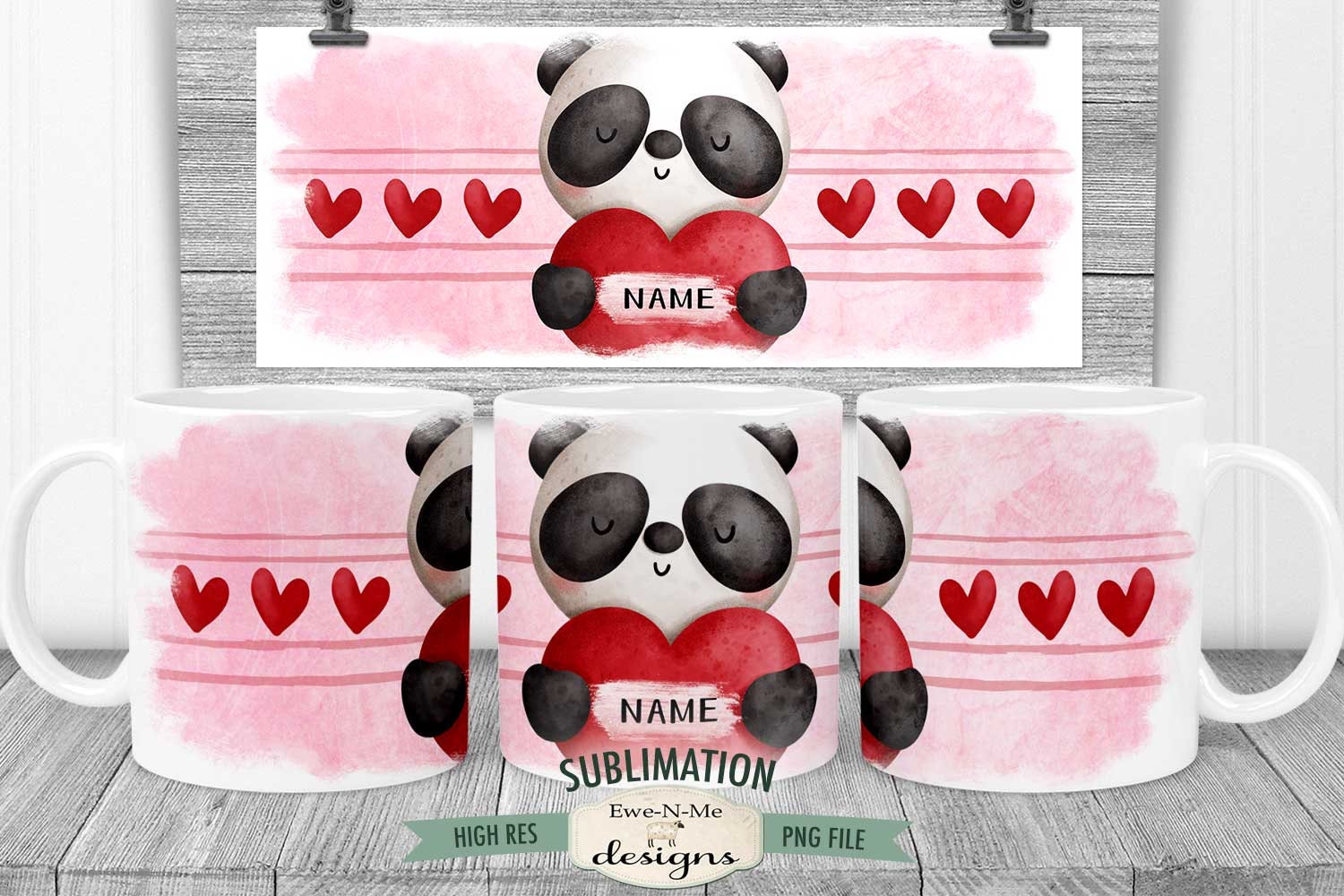 Valentine Panda 1 Sublimation Mug Design Printable 11 Oz And 15 Oz