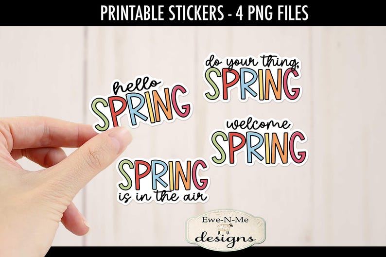 Spring Words Printable Stickers | 4 Cute Spring PNG Stickers | Hello ...