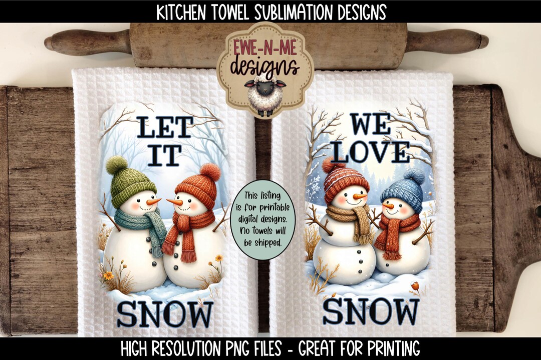 Snowman Kitchen Towel Sublimation Designs: Winter PNG Files (digital ...