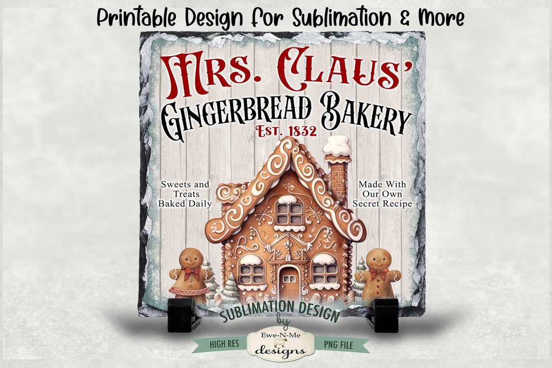 Mrs Claus Gingerbread Bakery Sublimation Design | Vintage Ginger ...