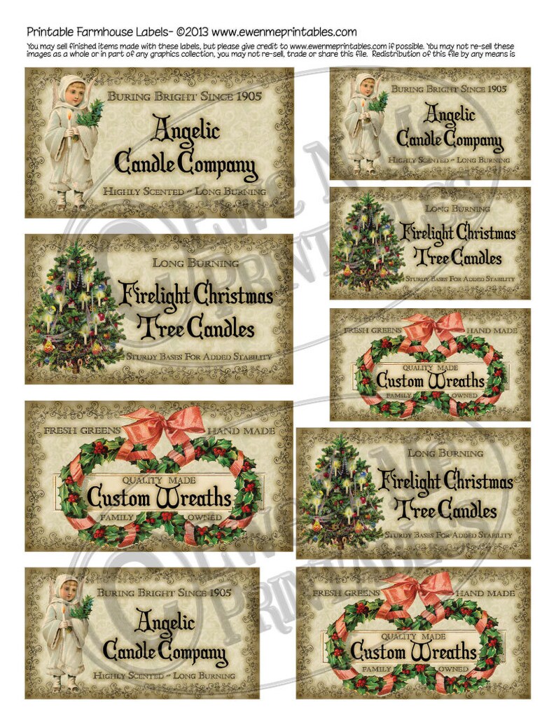 Christmas Wreath Rustic Farmhouse Label Printables Angelic - Etsy