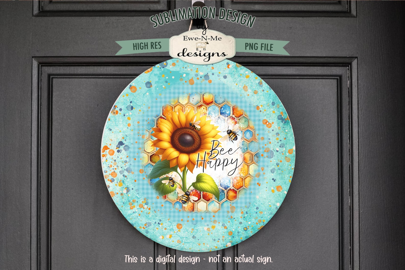 Bee Happy Round Sublimation Design | Sunflower Bees Sublimation Wind ...