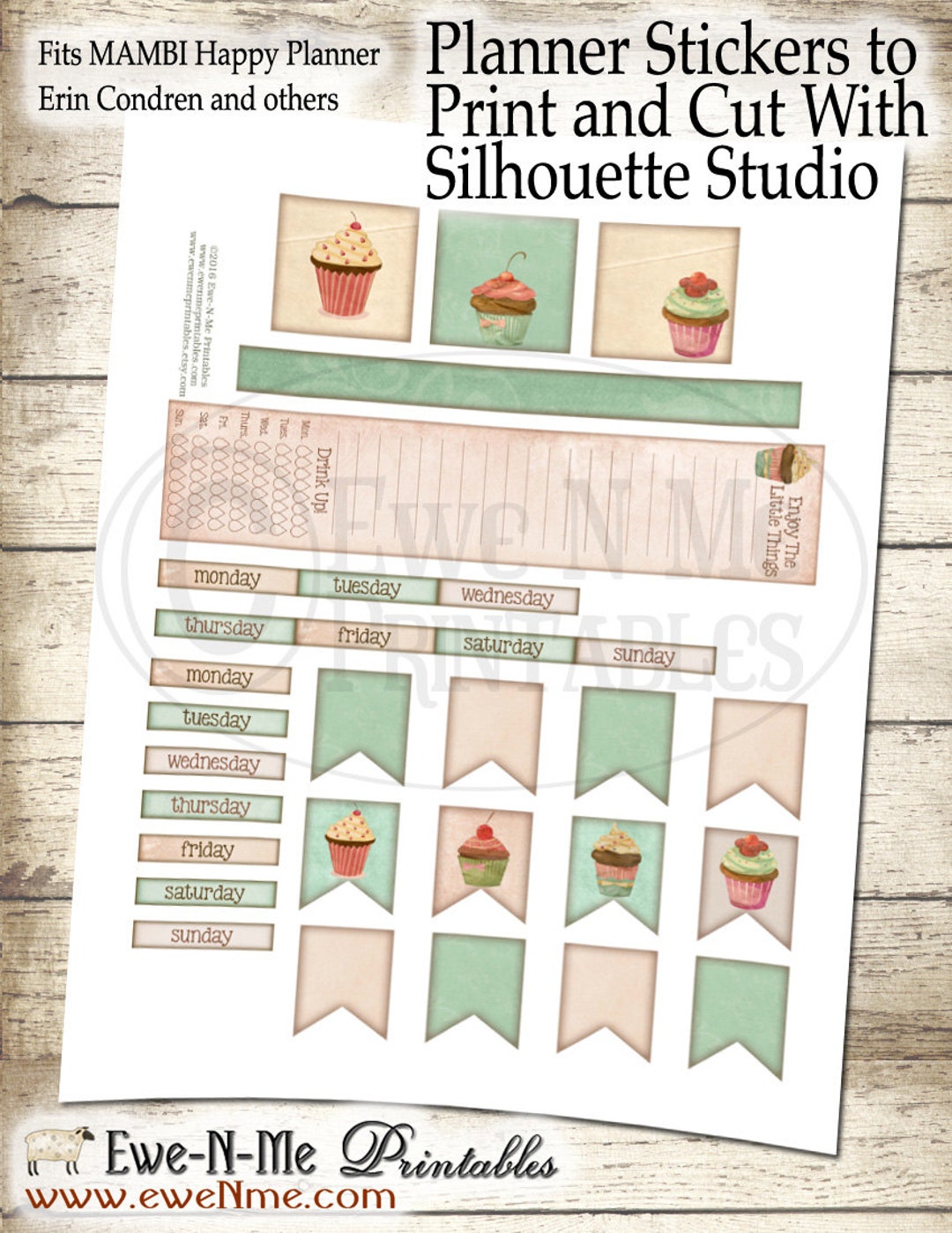 Happy Planner Printable Stickers - Cupcake Planner Sticker - Happy ...