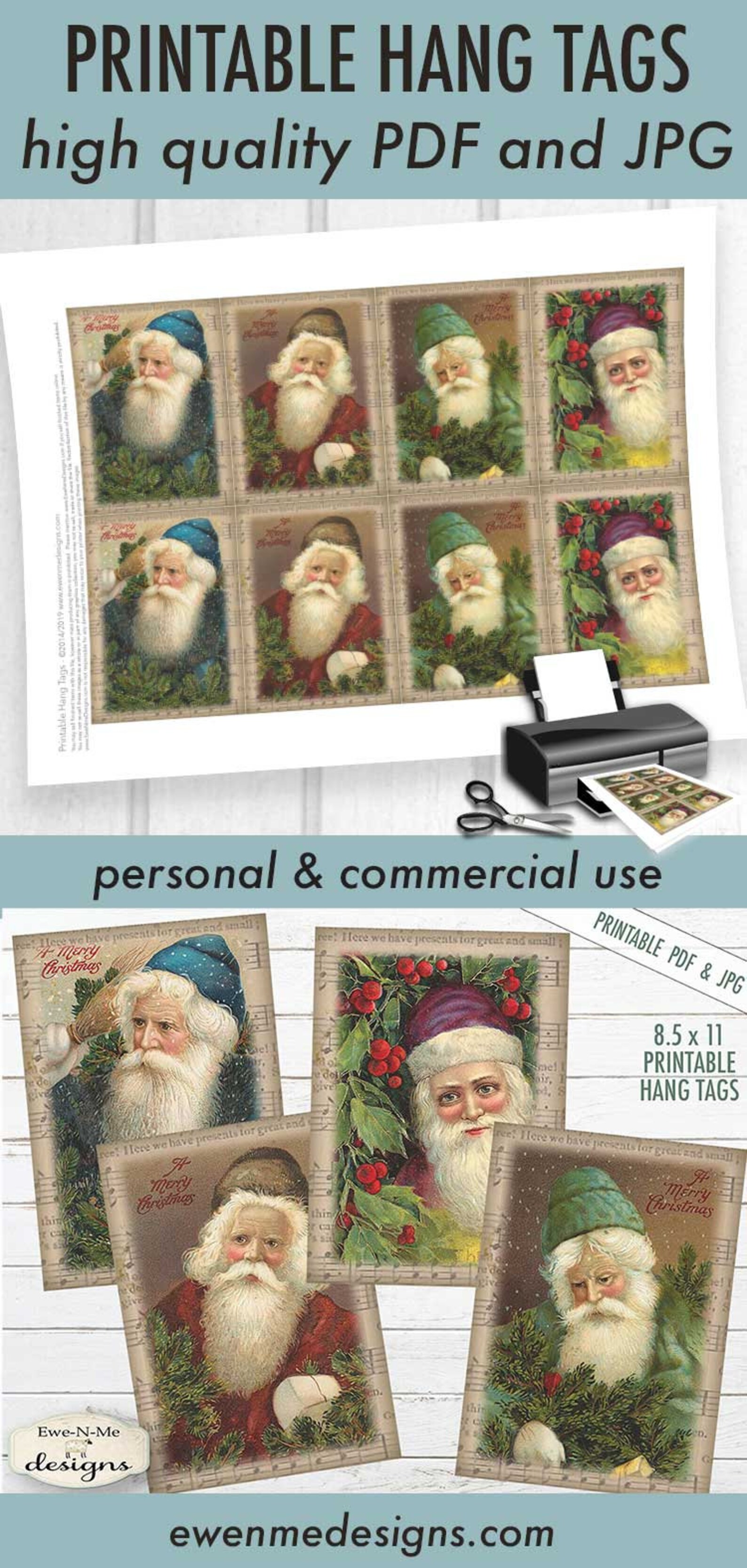 Printable Christmas Tags Old Santa Father Christmas - Etsy