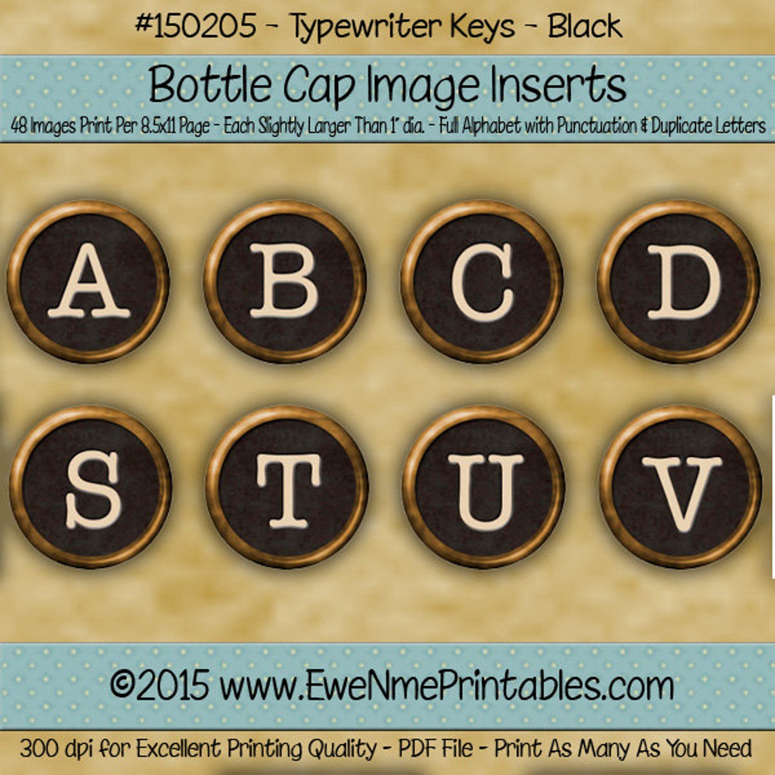 Black Typewriter Keys Bottle Cap Images Printable - Vintage Typewriter ...