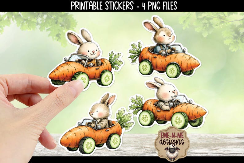 Easter Bunny Carrot Car Printable Stickers | Spring PNG Print and Cut ...