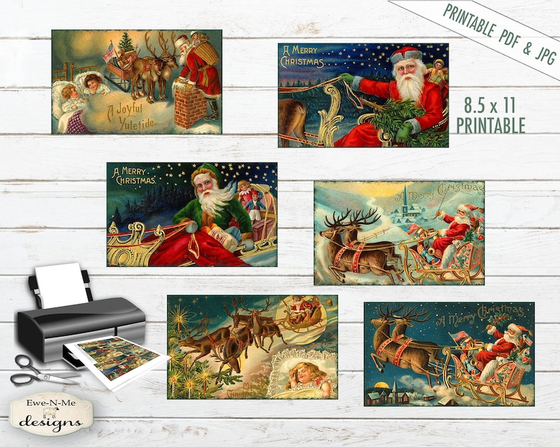 Santas Sleigh Collage Sheet Victorian Santa Christmas | Etsy
