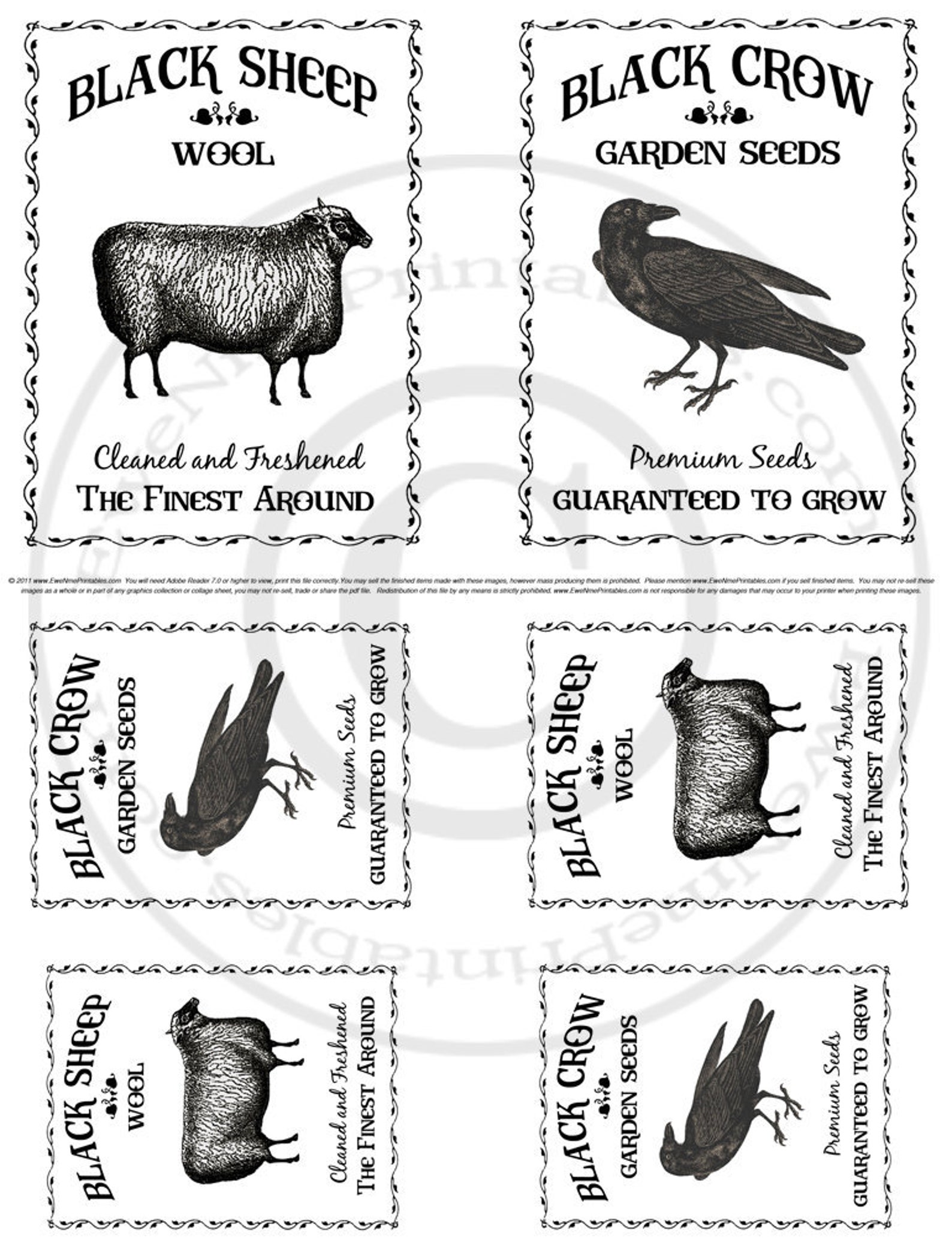 Black Sheep Black Crow Primitive Farmhouse Label Printables - Rustic ...