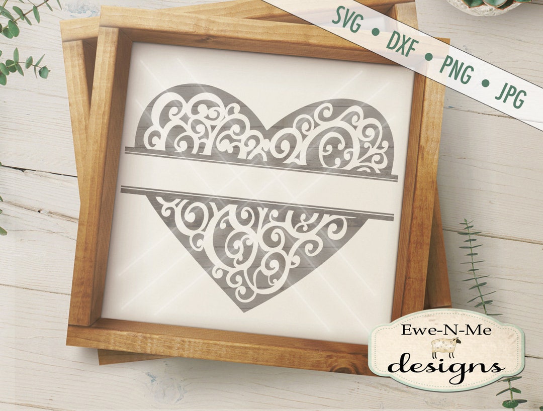 Valentine SVG File - Heart SVG - Split Heart With Swirls - Add Your Own ...