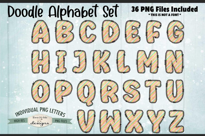 Spring Stripes Doodle Alphabet & Numbers | 36 PNG Files | Individual ...