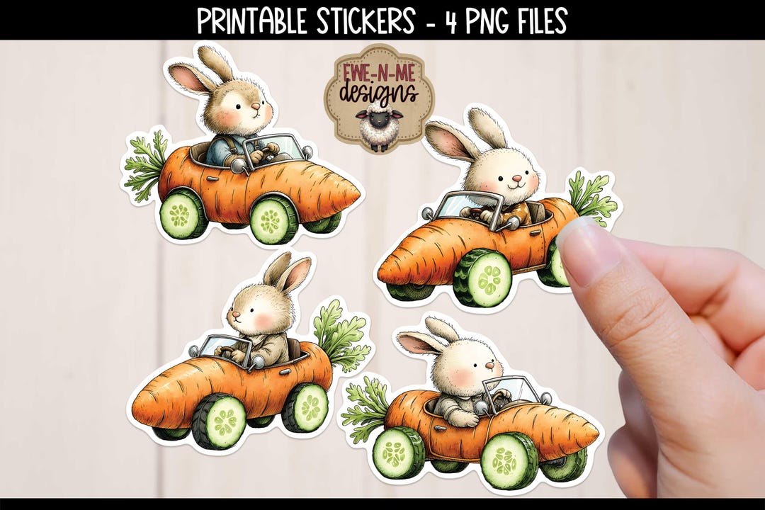 Easter Bunny Carrot Car Printable Stickers | Spring PNG Print and Cut ...