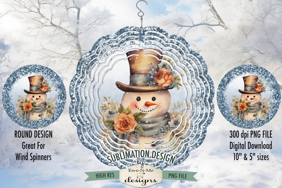 Rustic Snowman Wind Spinner Sublimation Design | Round Snowman ...