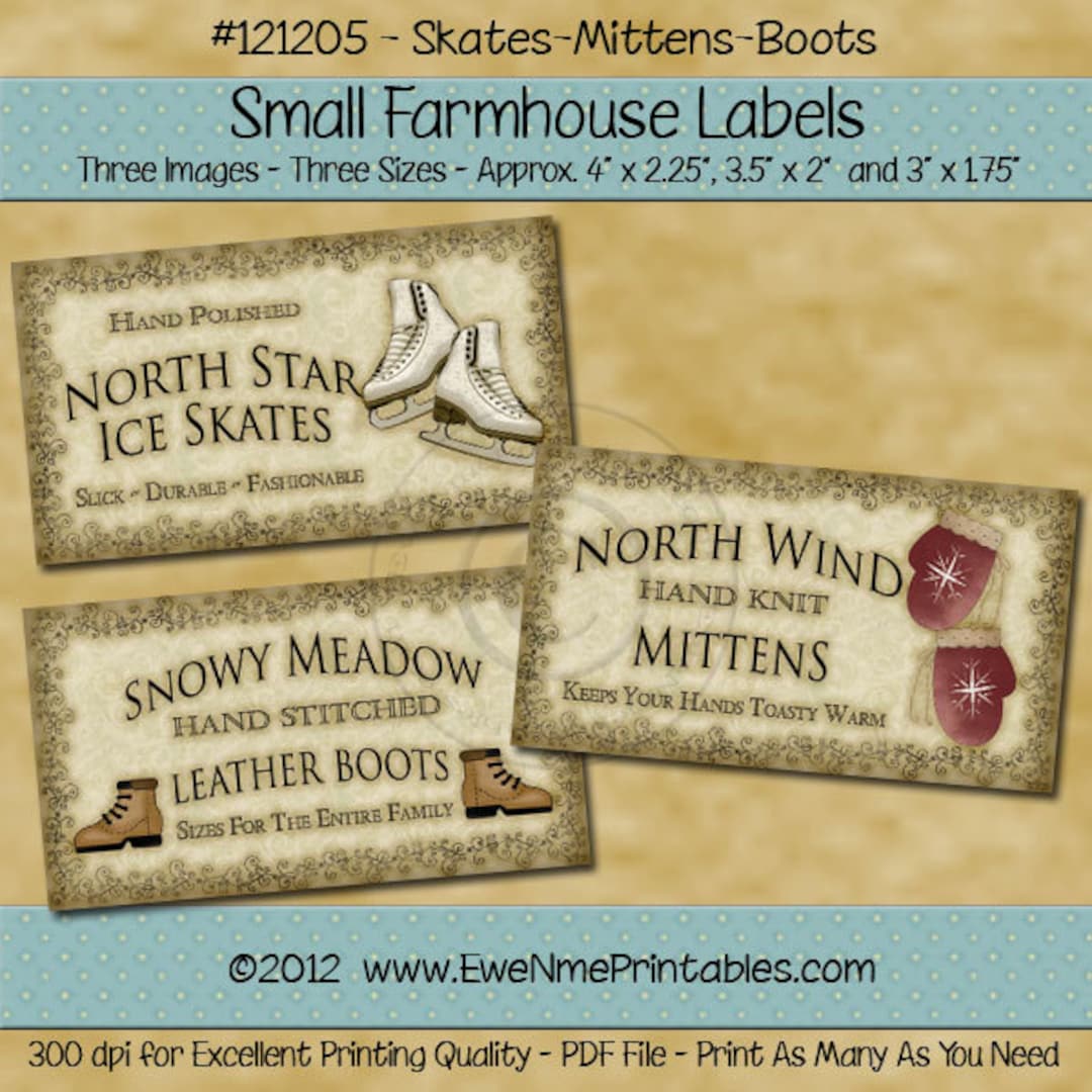Winter Label Printables Ice Skate Mittens Boots Winter Tag Printables ...