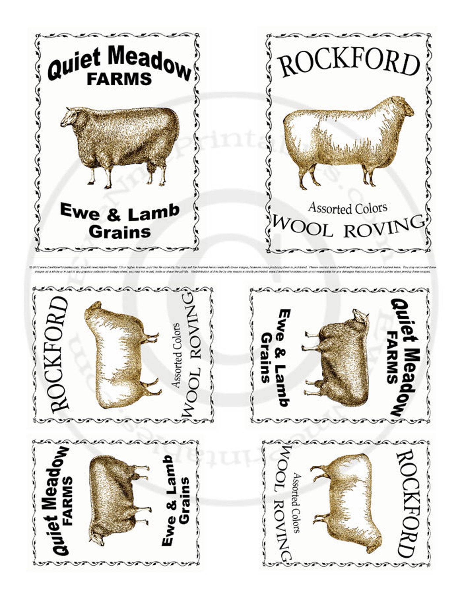 Primitive Sheep Farmhouse Label Printables Rockford Wool Roving Quiet ...