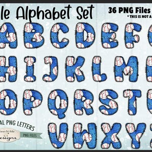 Blue Baseball Doodle Alphabet & Numbers | 36 PNG Files | Individual ...