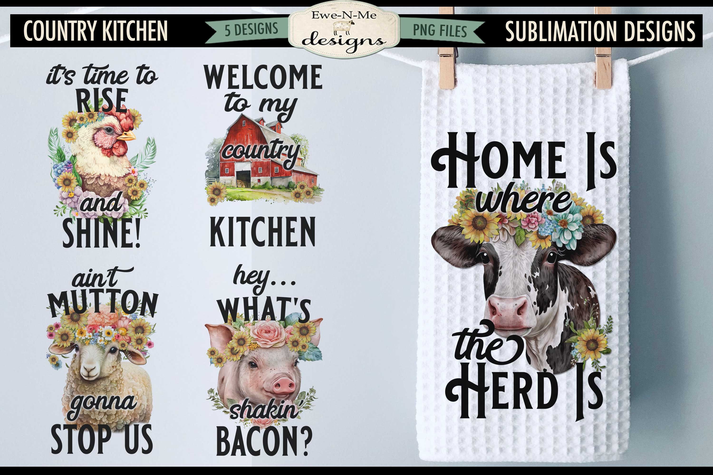 Country Kitchen Farm Animal Sublimation Bundle - Kitchen Towel ...