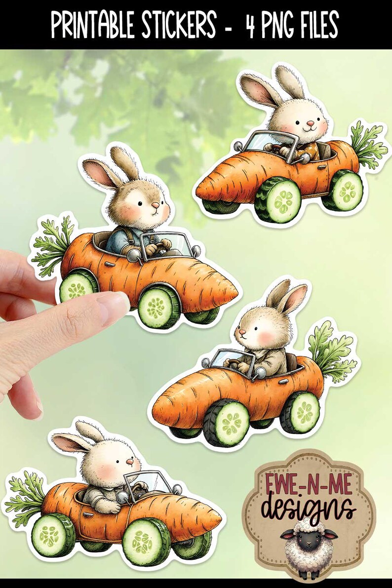 Easter Bunny Carrot Car Printable Stickers | Spring PNG Print and Cut ...