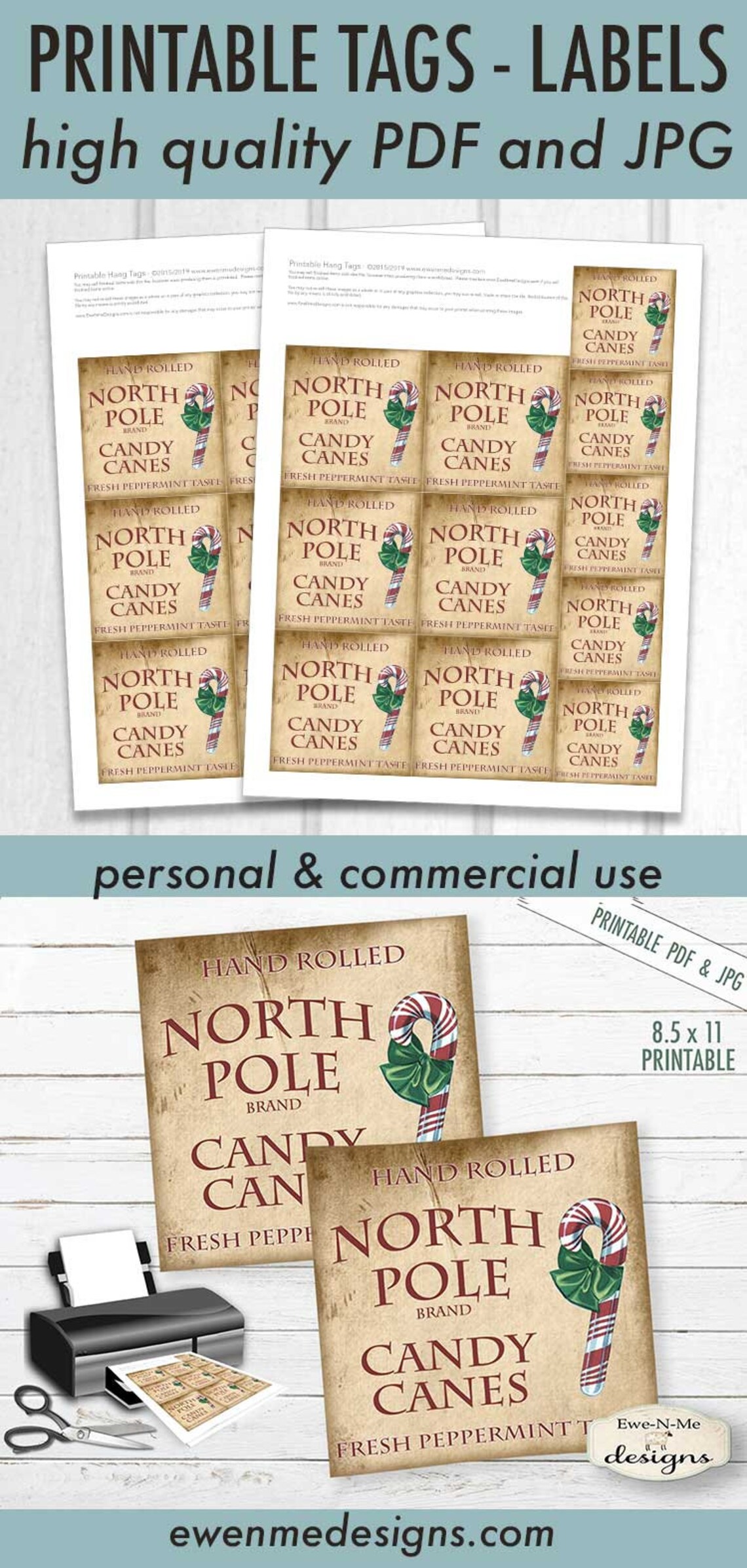 Printable Christmas Tags Candy Cane Tags Christmas Tags - Etsy