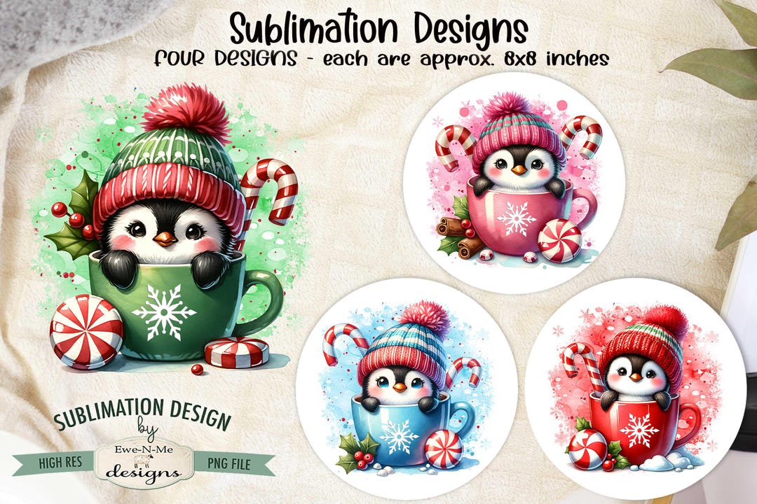 Cute Penguins in Mugs Designs - Penguins in Colorful Cocoa Mug Designs ...