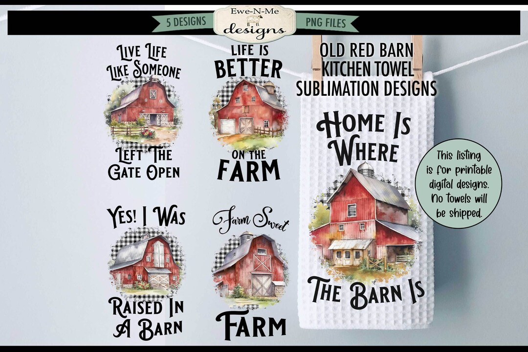 Country Kitchen Red Barn Sublimation Bundle - Kitchen Towel Sublimation ...