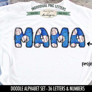 Blue Baseball Doodle Alphabet & Numbers | 36 PNG Files | Individual ...