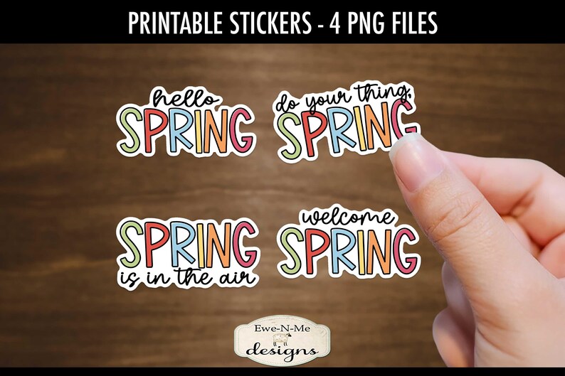 Spring Words Printable Stickers | 4 Cute Spring PNG Stickers | Hello ...