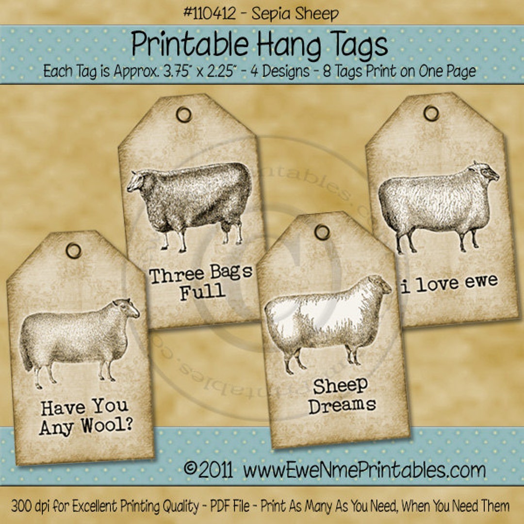 Printable Tags - Sheep - Farm - Sheet Tags in JPG and PDF - Etsy