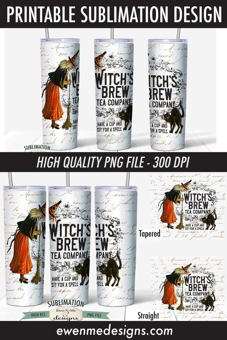 Witch Brew Tea Company Sublimation Design - Vintage Halloween Witch ...