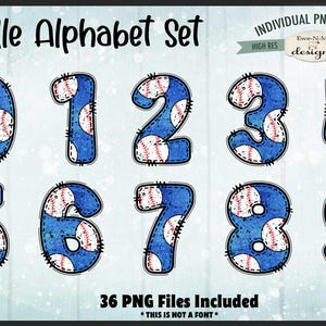 Blue Baseball Doodle Alphabet & Numbers | 36 PNG Files | Individual ...