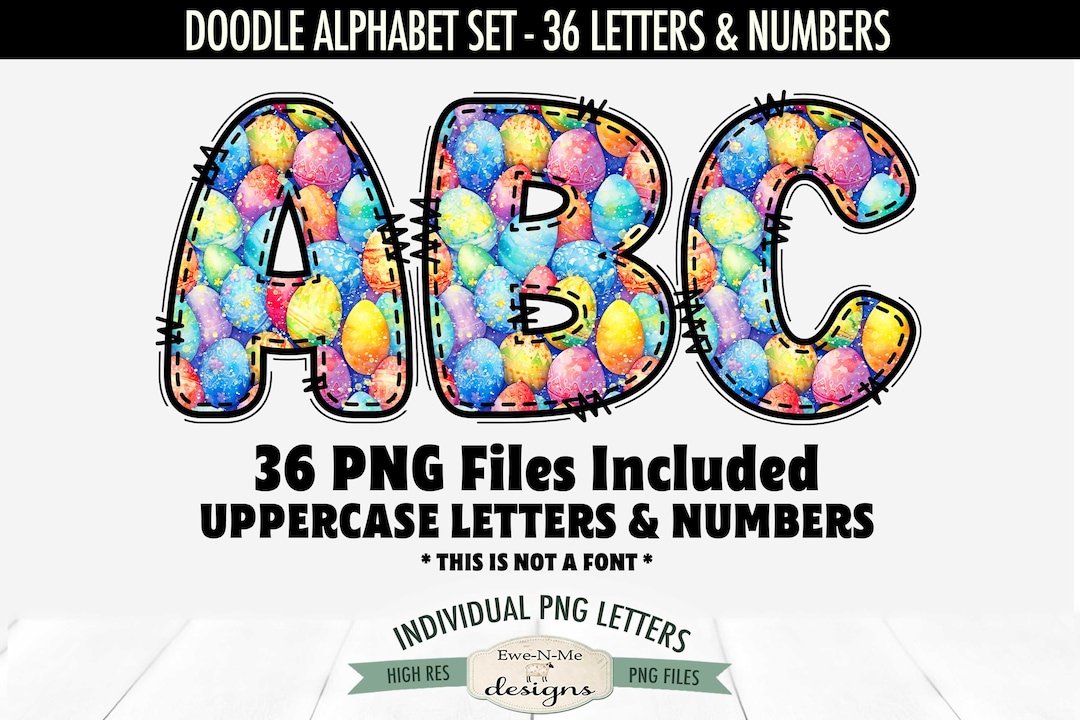 Cute Easter Egg Doodle Alphabet & Numbers | 36 PNG Files | Individual ...