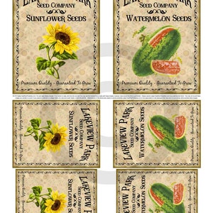Sunflower Seed Watermelon Seed Printable Farmhouse Labels - Primitive ...