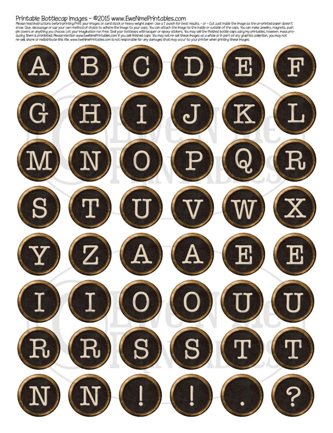 Black Typewriter Keys Bottle Cap Images Printable - Vintage Typewriter ...