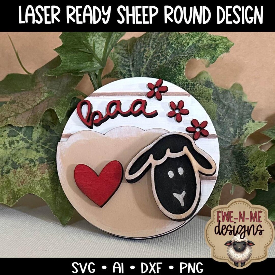 Sheep Baa Laser Cut SVG Mini Sign - Round Sheep Laser Cut File - Farm ...