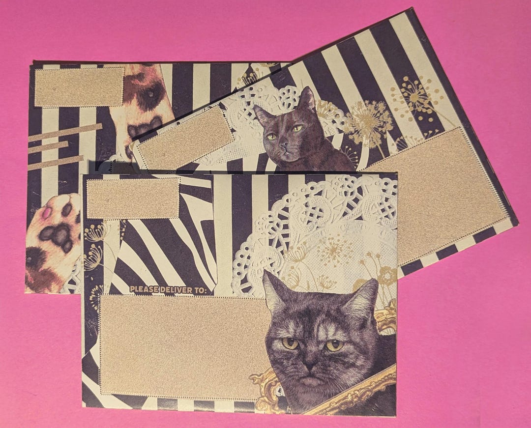 Collaged Cat Envelope Set - Etsy