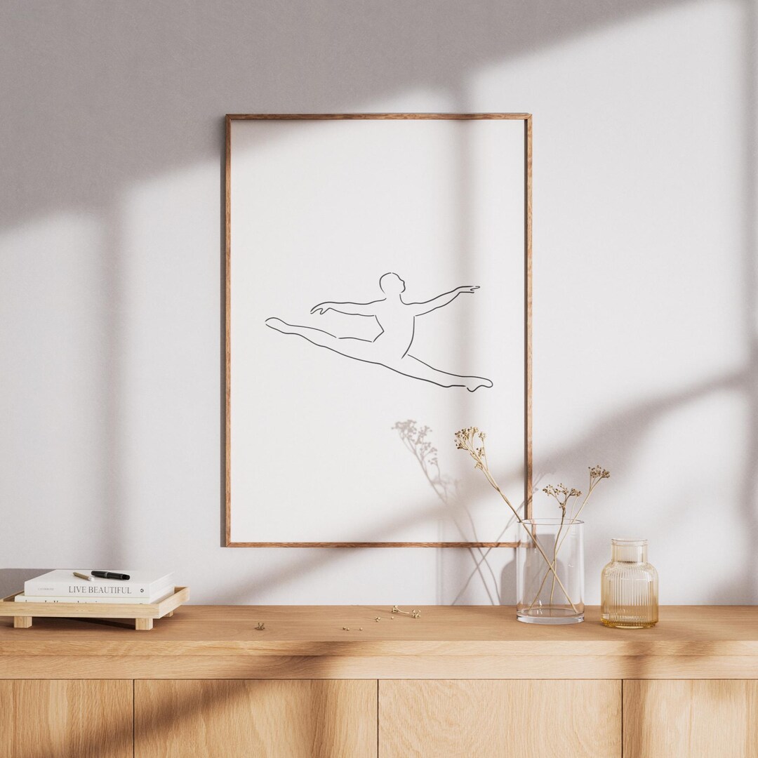 Male Ballet Dancer Jeté Line Art Poster, Ballerino Minimalist Printable ...