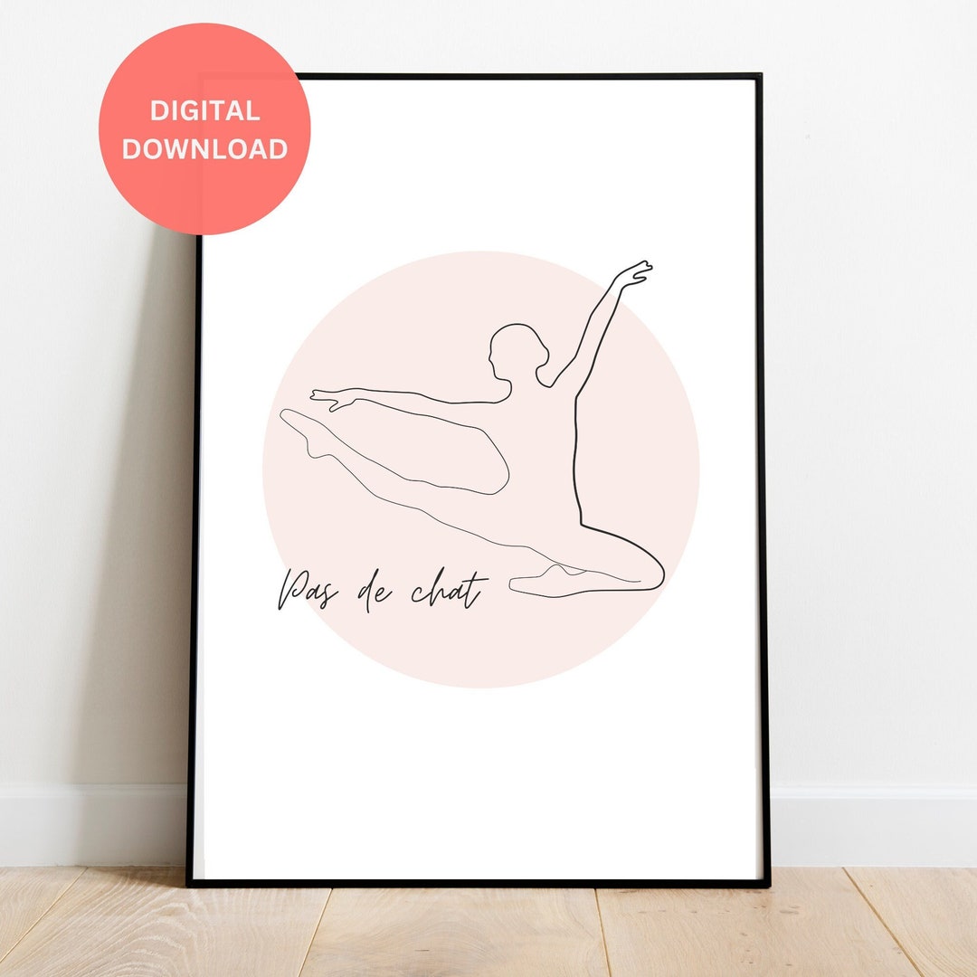 Ballet Pas De Chat Line Art Poster, Ballerina Minimalist Printable Wall ...