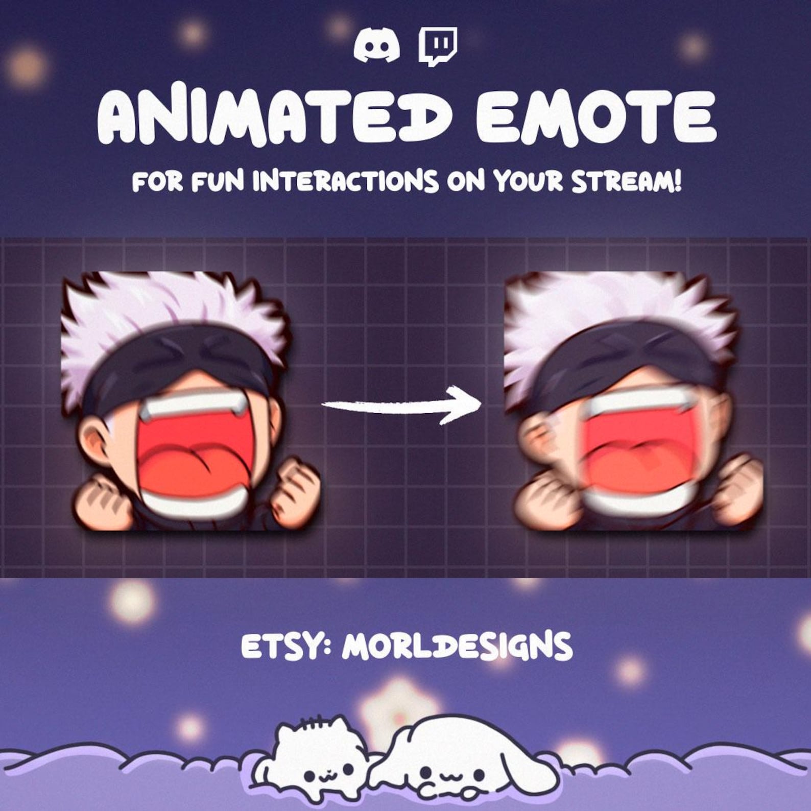 SATORU GOJO SCREAM Animated Emote: Twitch/discord/youtube, Stream Gif ...